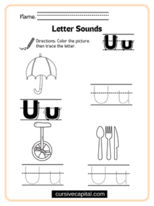 Capital U in Cursive Worksheet and Tutorial